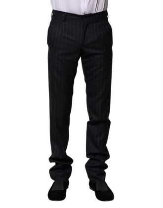 Dolce & Gabbana Mens Black Wool Striped Formal Pants Virgin