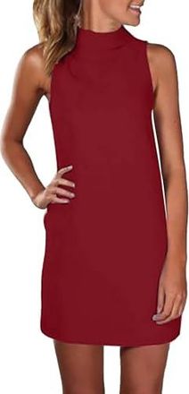 Zeagoo Robes à col roulé - Robe dété sans manches - Robe dété - Robe dété - Robe de plage - Robe de loisirs - Confortable - Décontractée et légère, Bordeaux,