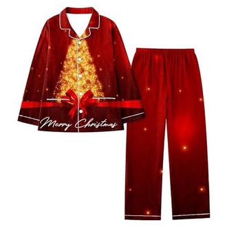 Generic Ensemble de pantalons d&eacute;contract&eacute;s &agrave; manches longues pour femme Motif flocons de neige, Rouge, 3XL