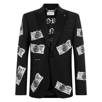 Philipp Plein Homme, Vestes, Noir, Taille: 3XL Blazer Dollars Strass