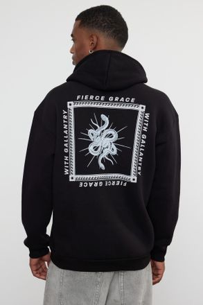 Trendyol MAN Herren Schwarz Ethno-Muster Lang Oversize Sweatshirts
