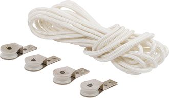 Sport-Thieme Ersatzteile Set Seil und Umlenkrollen | Für Sonnenschirm | 4 Umlenkrollen | Seil 100 Prozent Baumwolle | Langlebig | Weiß | Zubehör für Sonnenschutz