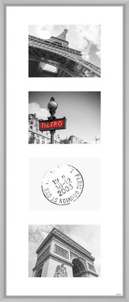 Nielsen Design Collagerahmen mit Passepartout, 30x74 cm - 4x 13x18 cm, Aluminium, Silber matt, Collage mit 4 Bildern zum Aufhängen im Hoch- & Querformat, Echtglas, G