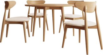 Mirjan24 Essgruppe SM01, Sitzgruppe, Runder Esstisch, 4 Skandinavischen Stühlen, Esstisch Küchentisch, Esszimmergruppe (Magic Velvet 2250, Natur/Natur, 100 cm)