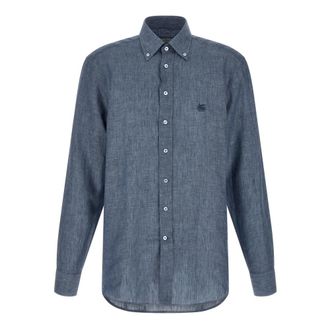 Etro M&eacute;lange Leinenhemd - - Shirts - Herren - Blau - M