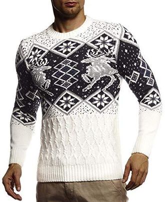 LEIF NELSON Pull norvégien en tricot pour homme avec col rond - Pull dhiver pour homme - Pour Noël et hiver - Motif norvégien - Coupe slim - Col rond - LN20761, e