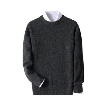 Generic Pull uni à col rond épais pour homme automne hiver pull décontracté en laine tricotée, Gris foncé 9., L