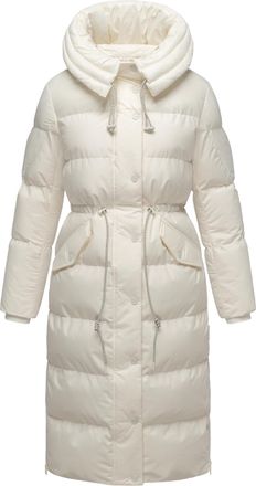 Navahoo Damen Langer Wintermantel warmer Steppmantel aus einem angesagten Materialmix und gro&szlig;er Kapuze Knusperherz 14 Offwhite Gr. XL