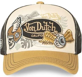 Von Dutch Patches15 Casquette Trucker en maille Beige et Noir Patch Tiki California Style Vintage Surf R&eacute;glable Respirant
