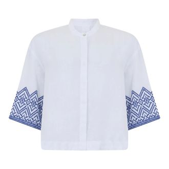 120% Lino Femme, Blouses et Chemises, Blanc, Taille: 40 FR Chemise en Lin &agrave; Manches Trois-Quarts