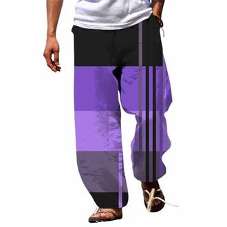 Generic DENGJIAMY Pantalon &agrave; carreaux pour homme - Pantalon d&eacute;contract&eacute; pour lext&eacute;rieur - Pantalon de vacances en plein air - Pantalon ouvert - Jambe droite -