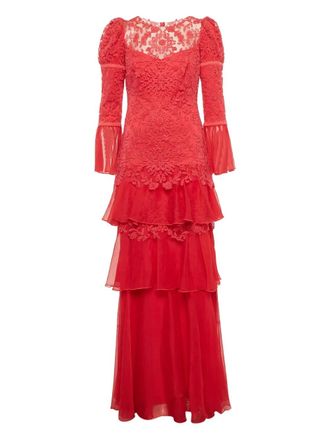 Tadashi Shoji robe longue à volants superposés - Rouge