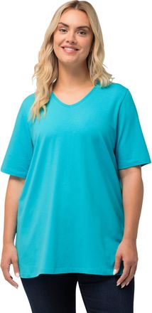 Ulla Popken Damen T-shirt, A-linie, V-ausschnitt, Halbarm, Tiefes Aqua, 46-48 EU