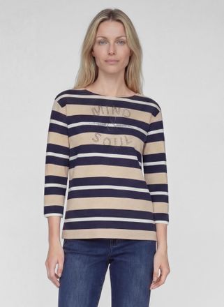Rabe 3/4-Arm-Shirt RABE, Damen, Gr. 42, blau (pazifik), Jersey, Obermaterial: 76% Baumwolle, 16% Polyester, 8% Elasthan, Glitzermuster, gestreift, taillier
