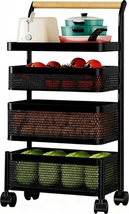 Generic Küchenorganizer und -aufbewahrung Großer Drehkorb mit 30cm Fassungsvermögen Rollbarer aus Karbonstahl für Büro, Küche, Waschküche und Enge Stellen(Bla