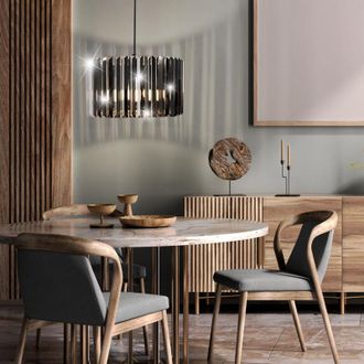 Nowa Nowa - led Hängelampe Esstischleuchte Glasstäbe Pendelleuchte Holzoptik Wohnzimmerlampe, K5 Kristalle, Metall, 1x 15W 1250Lm warmweiß, DxH 35x120 cm