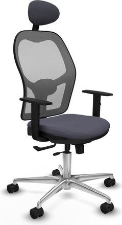 Piqueras y Crespo B&uuml;rostuhl aus grauem Netzgewebe mit 1D-Armen, h&ouml;henverstellbarer Lendenwirbelst&uuml;tze und festem Kopfteil. Ausgestattet mit Syncro/Traslack und injizier