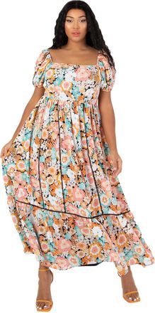 Lovedrobe Womens Ladies Plus Size Summer Maxi Dresses for Women Flowers Short Sleeve Frilly Pull On Curve Lace High Waist Square Neck Kleid, 52