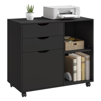 Woltu Rollcontainer mit 3 Schubladen, mobiler Aktenschrank mit 5 Rollen, B&uuml;roschrank mit verstellbarem H&auml;ngeregistratur & Einlegeboden, f&uuml;r B&uuml;ro Zuhause, 80