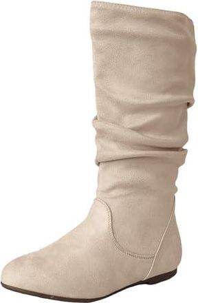 Generic Bottes souples pour femme - En daim doux - Talon bas - Confortables - Fermeture &eacute;clair lat&eacute;rale - Antid&eacute;rapantes autour des orteils - Bottes plates mi