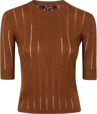 Max Mara Mstragno Pull en Maille C&ocirc;tel&eacute;e - Femme - Pulls - Brun - Taille: 42 FR