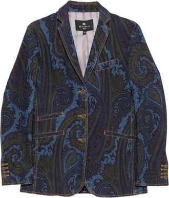 Etro Single-Breasted Stretch Cotton Denim Jacket with Paisley Motif - - Jackets - Damen - Blau - XS