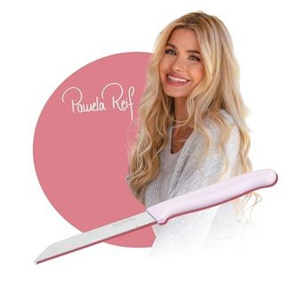 Fackelmann x Pamela Reif Gemüsemesser - Ergonomischer Griff in Pastellrosa, 12 cm gezahnte Klinge, rostfrei, Pastell Rosa