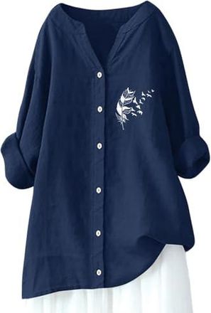 Generic Hauts dété en lin pour femmes, couleur unie, haut asymétrique, en coton pour printemps, 2024, chemisiers transparents décontractés à manches 3/4, col 