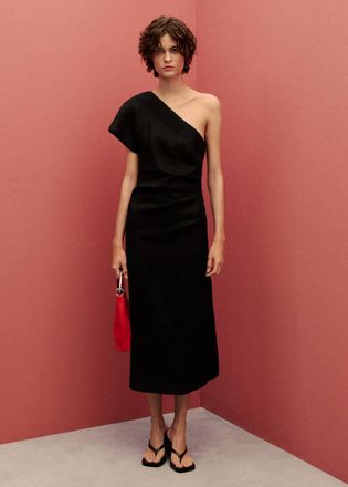 Mango Robe lin asym&eacute;trique noir - Femme - XS - MANGO