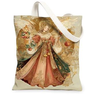 Generic Sacs fourre-tout décoratifs vintage en toile, motif ange, sacs dépicerie, sacs dépicerie réutilisables, légers et lavables avec bandoulière, Multicolo