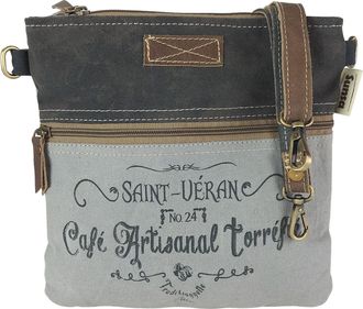 Sunsa Damen Umhängetasche. Schultertasche aus Canvas & Leder. Vintage Crossbody Tasche. Nachhaltig Retro Handtasche als Geschenkideen für Frauen (grau/schwa