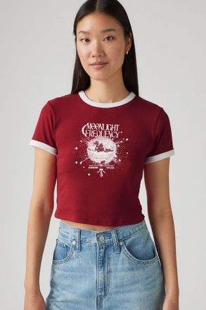 Levi's T Shirt Court À Bords Contrastés - Femme - Rouge / Moonlight Frequency Tawny Port - M