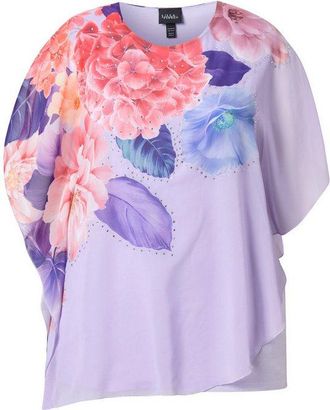 Ulla Popken Longbluse Chiffonbluse Bl&uuml;ten doppellagig Rundhals Halbarm