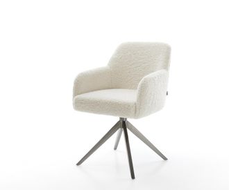 DELIFE Drehstuhl Greg-Flex Teddystoff Beige Kreuzgestell breit Graphit 360&deg; drehbar Wippfunktion Taschenfederkern, Esszimmerst&uuml;hle