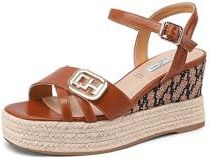 Queen Helena Sandales compensées avec plateau avec bracelet femme ZM9938, Camel, 36 EU