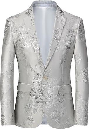 Generic Blazer &agrave; motif floral pour homme, coupe ajust&eacute;e, robe &agrave; un bouton, veste de costume floral, veste de d&icirc;ner, bal de fin dann&eacute;e, tenue formelle, affaire