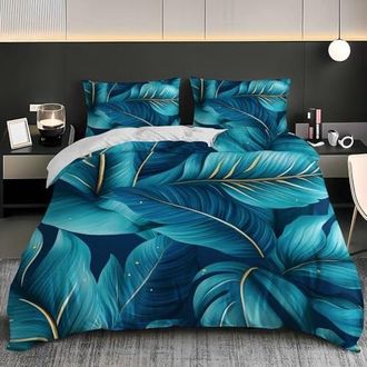 Generic Housse de Couette 280x260 Feuilles de Palmier Parure de Lit 2 Personnes Plantes Tropicales Imprim&eacute; 3D Microfibre Doux Housses Couettes avec Fermeture 