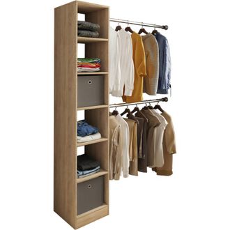 ebuy24 Dacho2 armoire de rangement &eacute;tag&egrave;re avec 2 x barre de suspension 6 tablettes ch&ecirc;ne d&eacute;cor