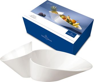 Villeroy & Boch Newwave Eye-Catcher Doppelschale, Spülmaschinenfest, Mikrowellensicher, Salatschüssel, Schale, Obstschale, Snackschale, Geschirr Weiß, Groß, Premium P