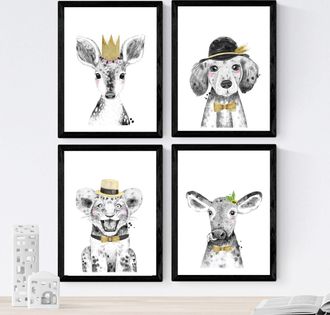 Nacnic Set von 4 Blatt Tiere Kinder Tones Yellows, im A4-Format, Poster Papier 250 gr hohe Qualität. Frameless
