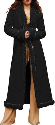 Generic Manteaux dhiver longs pour femmes, veste mi-longue en polaire sherpa &agrave; revers en fausse fourrure shearling imitation daim doubl&eacute; Sherpa manteau en dai