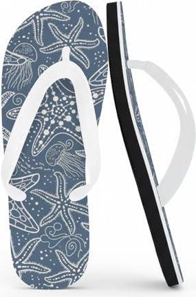 Generic Tongs &agrave; semelle plate pour femme - Gris - Bleu et blanc - Motif &eacute;toiles - Cadeau de remerciement - Cadeau id&eacute;al pour une meilleure amie, Gris Bleu Bla