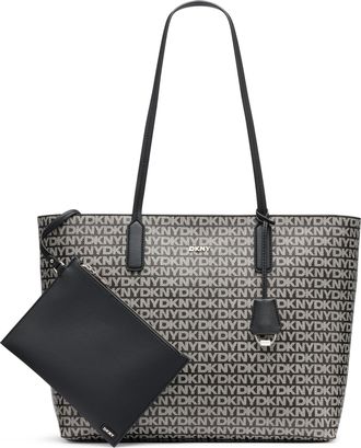 DKNY Womens Saige EW TOP Zip Tote Bag, Black Logo and Black