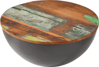 Invicta Interior Massiver Couchtisch Jakarta 70cm grau rund aus recycelten Fischerbooten Massivholz Wohnzimmertisch Metall Korpus