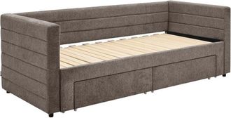 Vente-Unique Lit gigogne 2 x 80 x 200 cm - Avec sommier peigne et tiroirs - Tissu texturé - Taupe - CAMITY