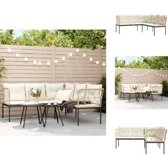 vidaXL Gartensofa in L-Form mit Kissen Schwarz Stahl und Textilene - Gartensofa - Gartensofas - Garten Ecksofa - Garten Ecksofas