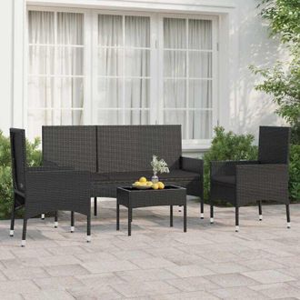 vidaXL 4-tlg. Garten-Lounge-Set mit Kissen Schwarz Poly Rattan - Vidaxl