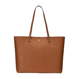 Ralph Lauren Femme, Sacs, Brun, Taille: ONE Size Sac Tote en Cuir avec Logo en Métal Doré