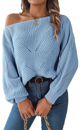 Feoya FOEYA Modischer Off-Shoulder Damen Lockerer Strickpullover Slim Strickwaren L&auml;ssig Sweatshirt Pullover Soft Knit Vielseitig Winter Tops S