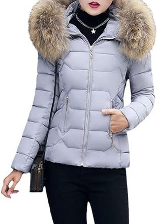 Generic Manteau dhiver chaud et l&eacute;ger avec capuche en fausse fourrure isol&eacute;e pour femme, Gris et jaune, 3XL
